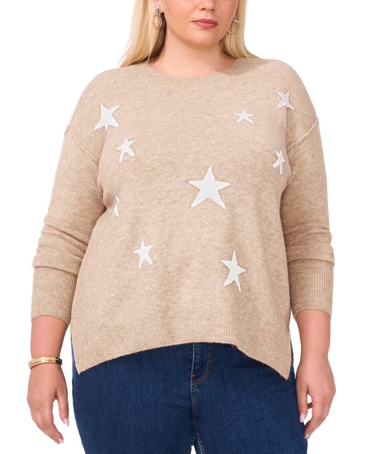 Click here for Vince Camuto Plus Size Cozy Crewneck Star-Print Dr... prices