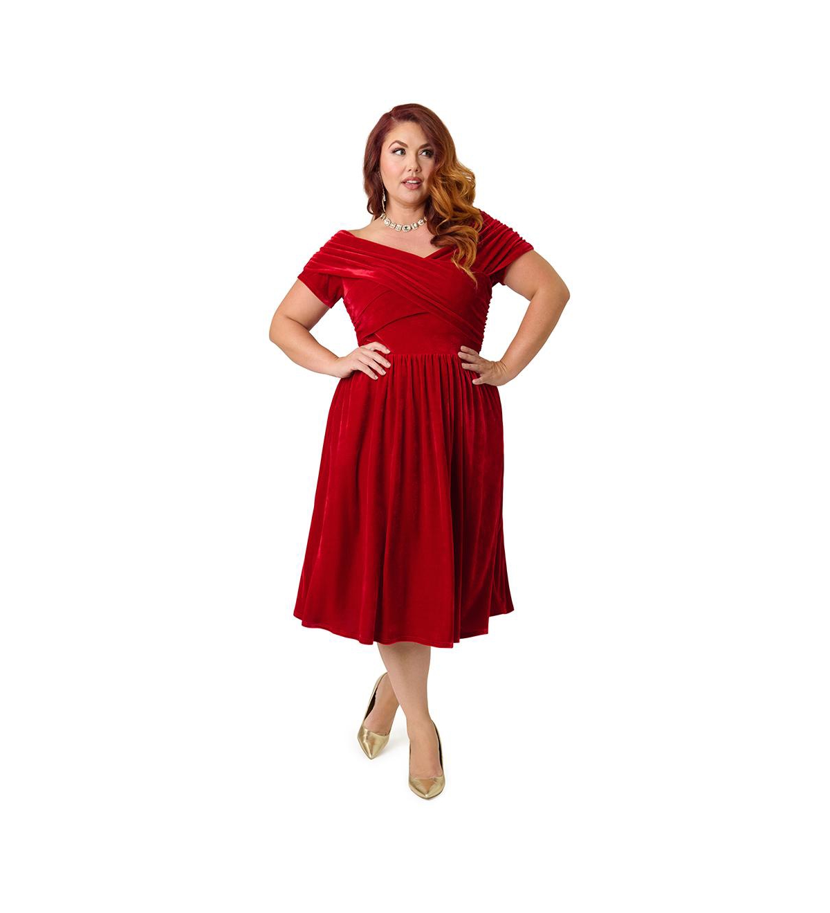 Click here for Unique Vintage Plus Size Shirred Off Shoulder Swin... prices