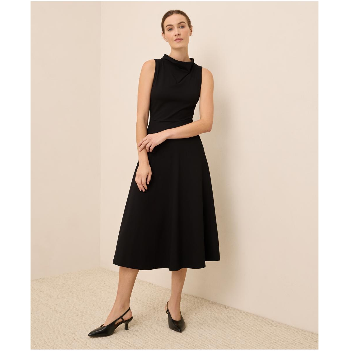 Click here for Pact Womens Fit & Flare Cowl Neck Dress - Black prices