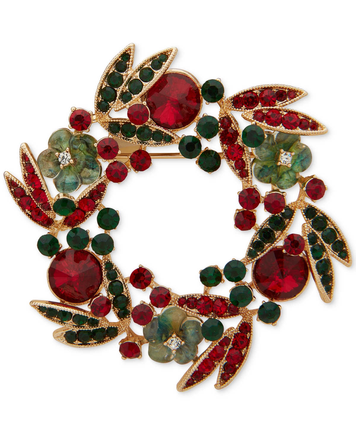 Click here for Anne Klein Multi-Stone Gold-Tone Festive Wreath Pi... prices
