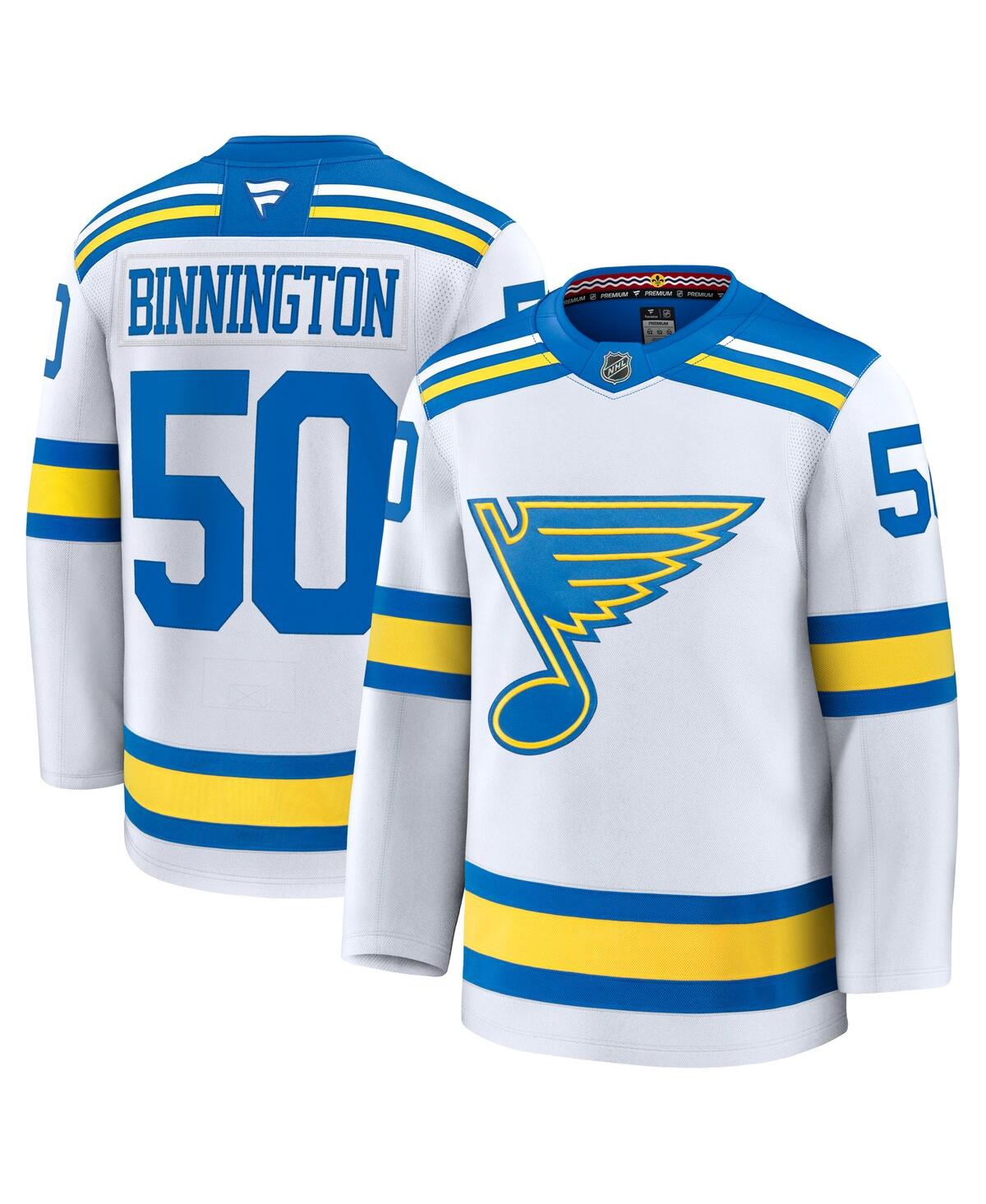 Click here for Fanatics Mens Binnington White St. Louis Blues Awa... prices