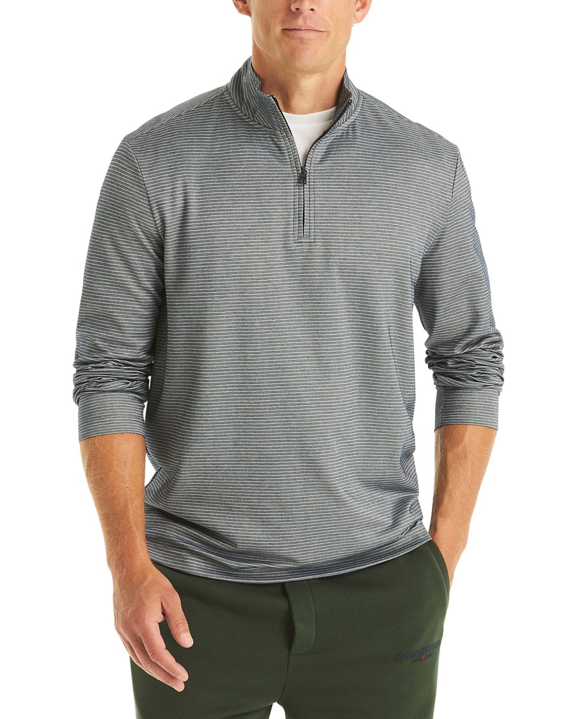 Click here for Nautica Mens Striped Quarter-Zip Sweatshirt - Gray prices