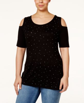Belldini Plus Size Rhinestone Cold-Shoulder Tunic - Macy's