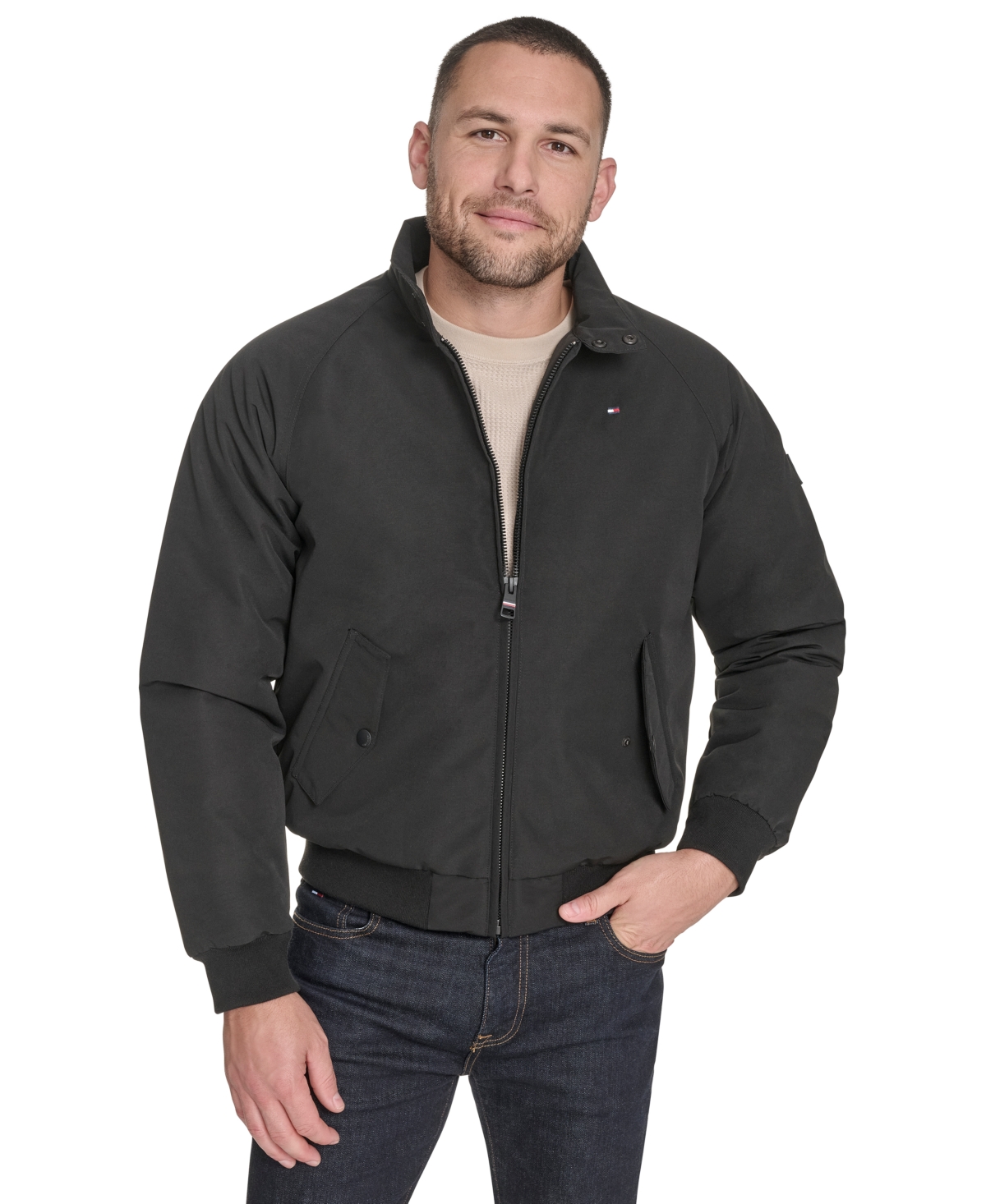 Tommy Hilfiger Mens Logo Detail Bomber Jacket - Black