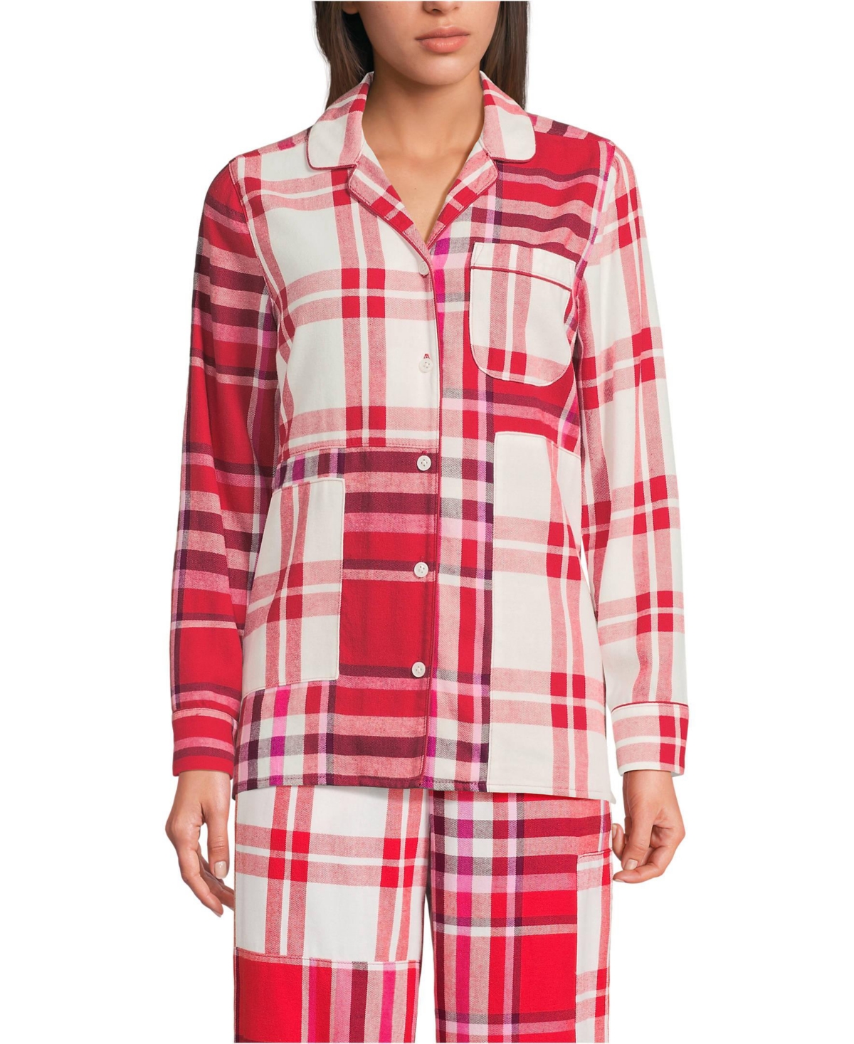 Click here for Lands End Womens Long Sleeve Flannel Patchwork Paj... prices