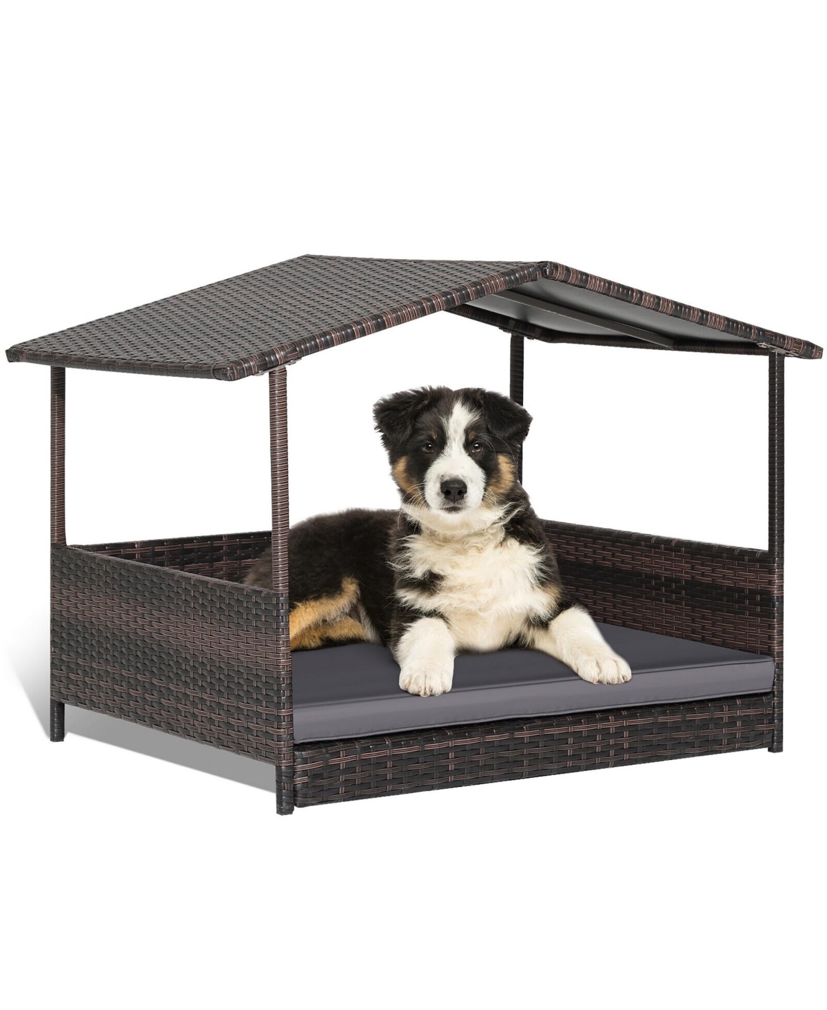 Click here for Gymax Wicker Dog House w/ Cushion Lounge Raised Ra... prices