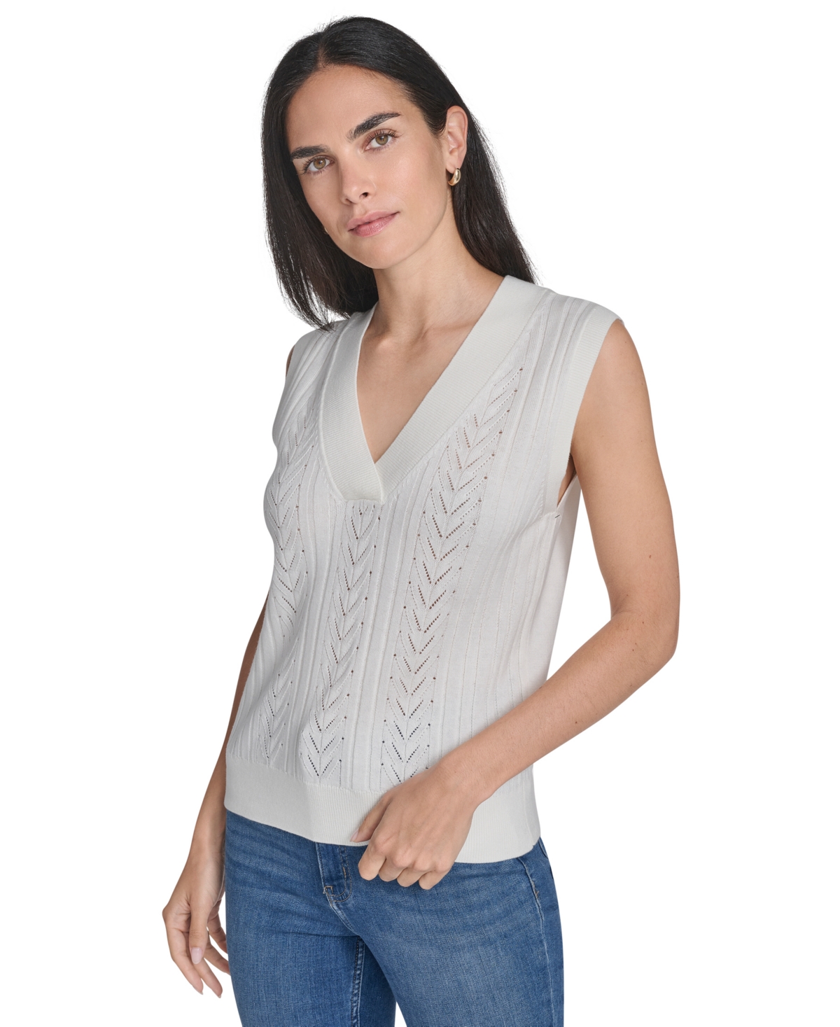 Click here for Nautica Jeans Womens V-Neck Pointelle Sweater - Iv... prices