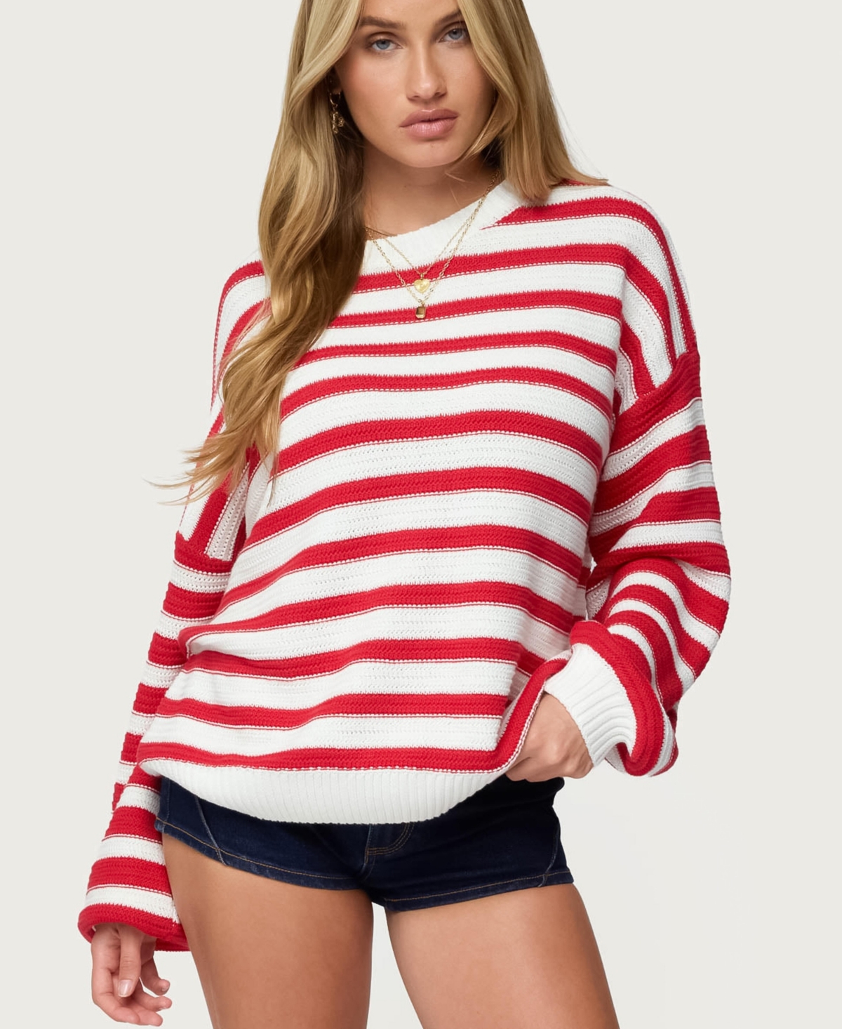 Click here for Womens Aerin oversized sweater - Red-and-cream prices