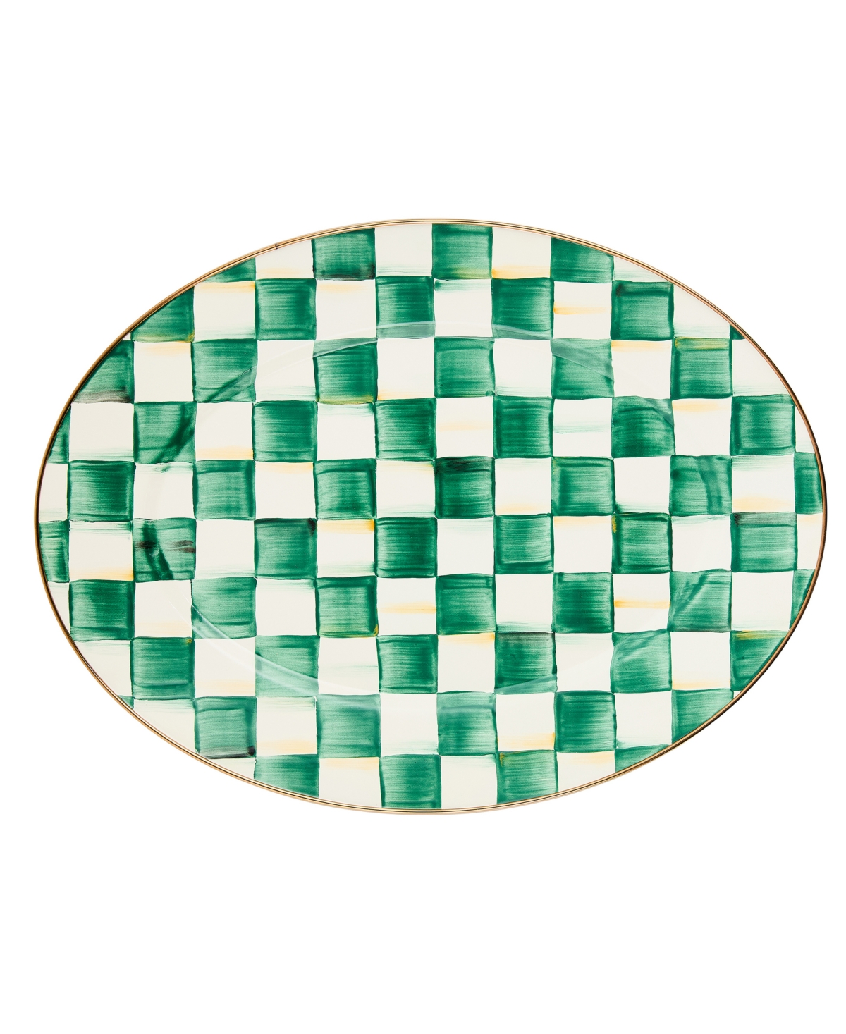 Mackenzie-Childs Emerald Check Medium Oval Platter - Green