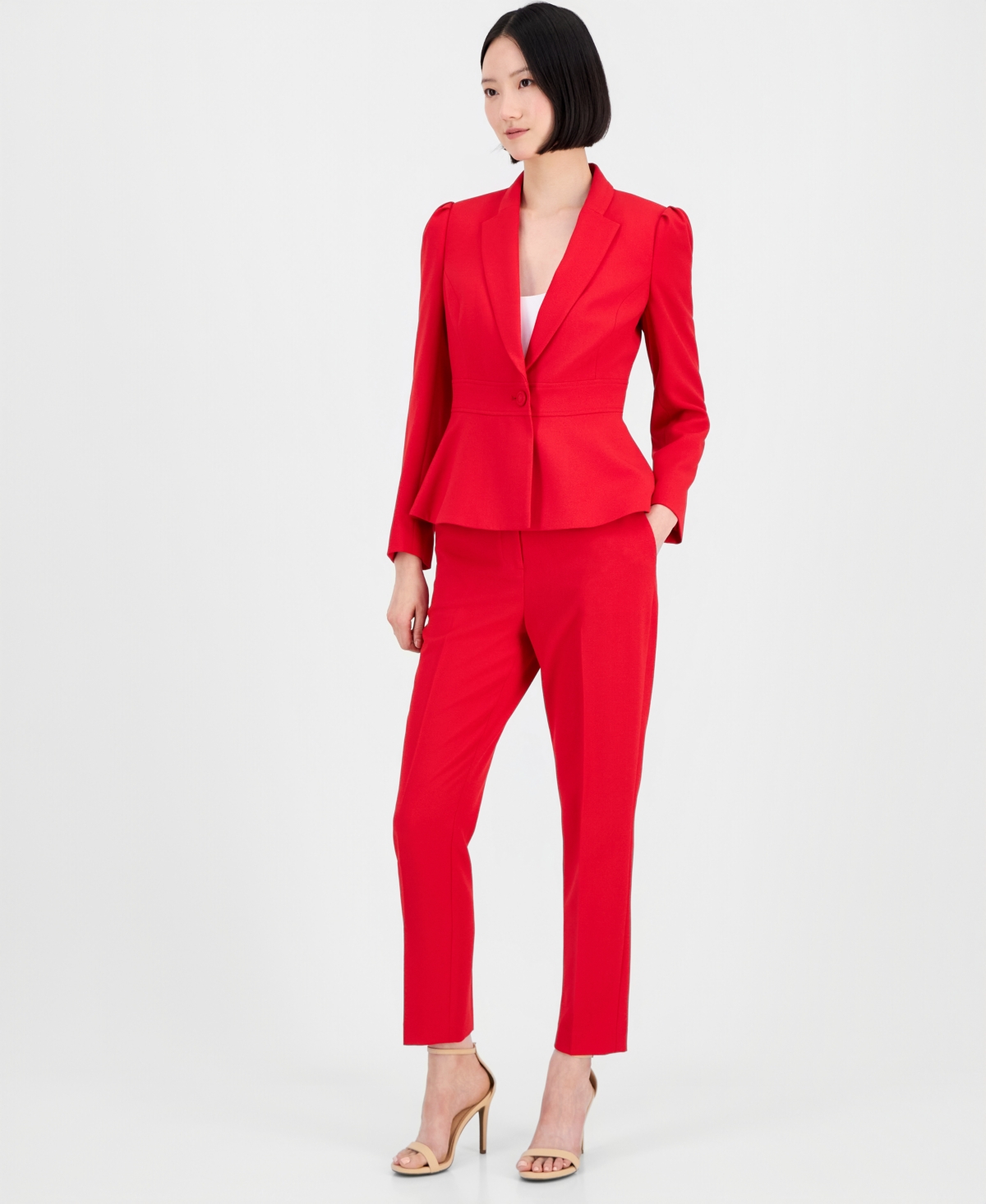 Click here for Tahari Asl Belted Wrap Pant Suit Set - Red prices
