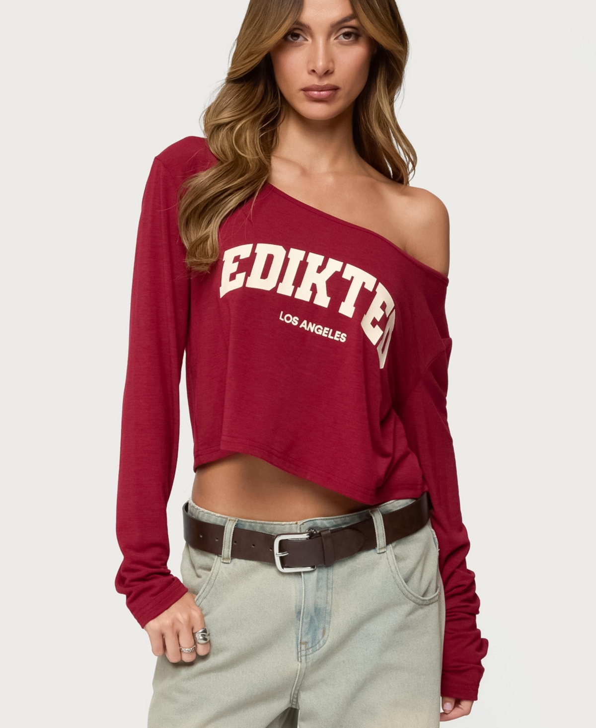 Click here for Edikted Womens La Babe Off Shoulder Top - Burgundy prices