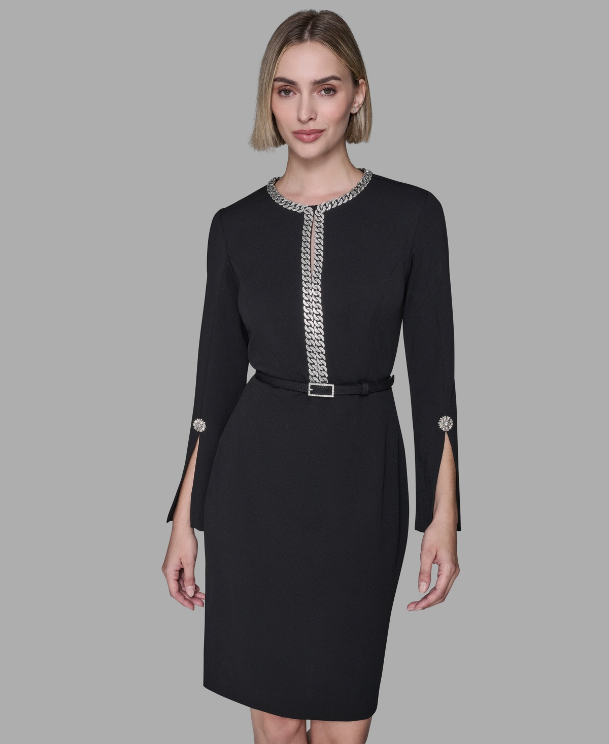 Click here for Karl Lagerfeld Paris Womens Chain Trim Sheath Dres... prices