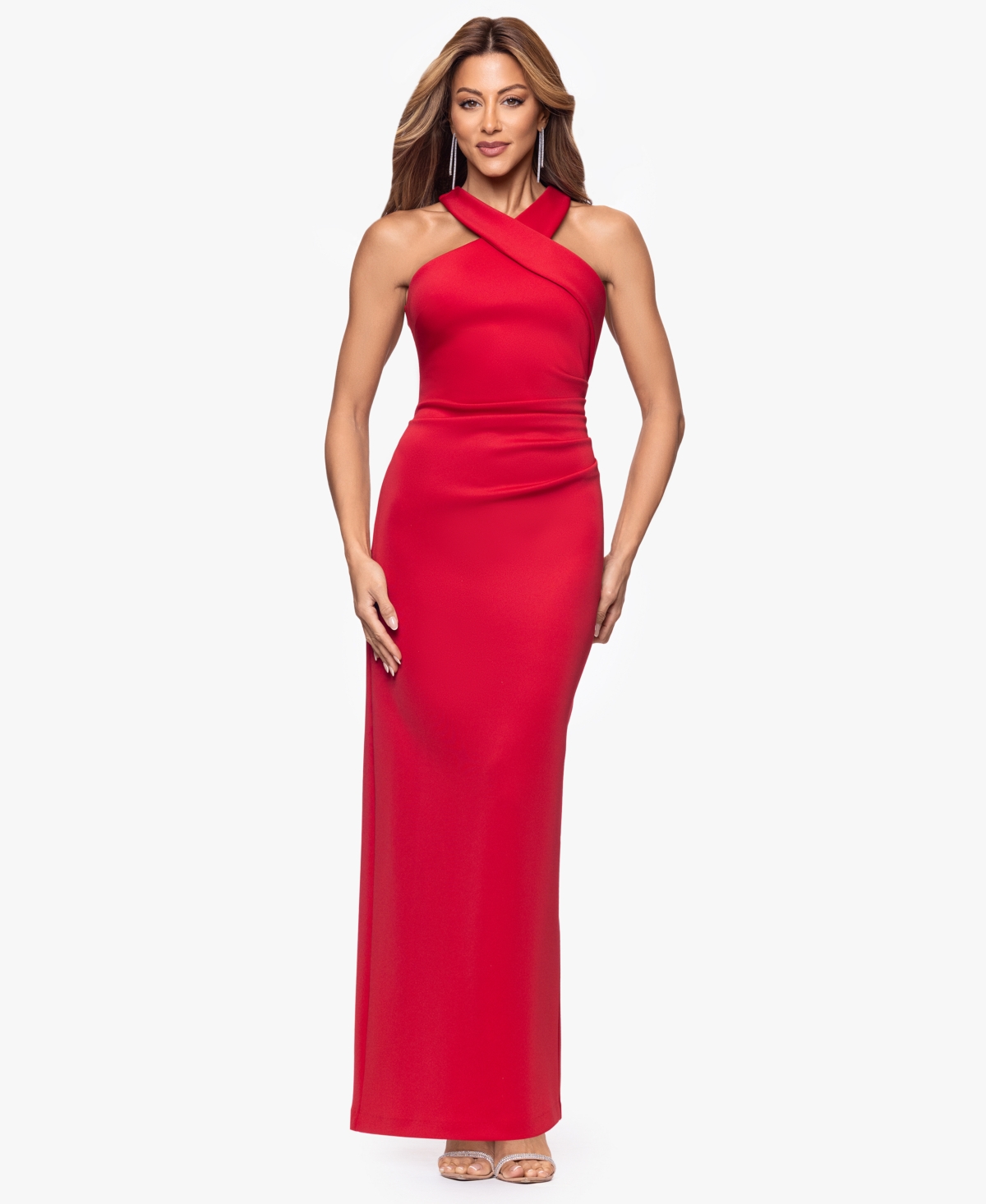 Click here for Xscape Petite Long Halter Neck Sheath Dress - Red prices
