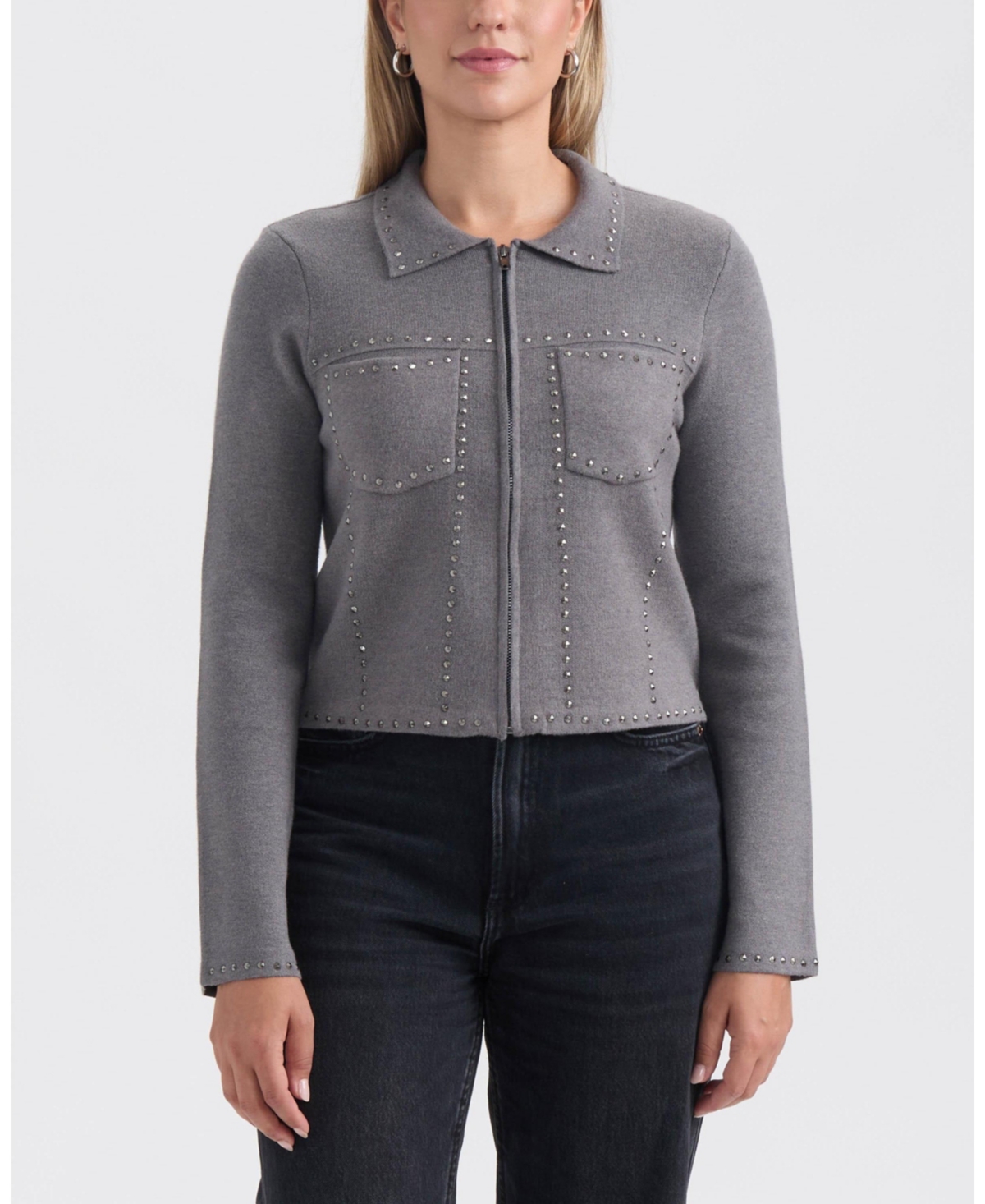 Click here for Ellen Tracy Womens Collared Studded Zip Front Card... prices