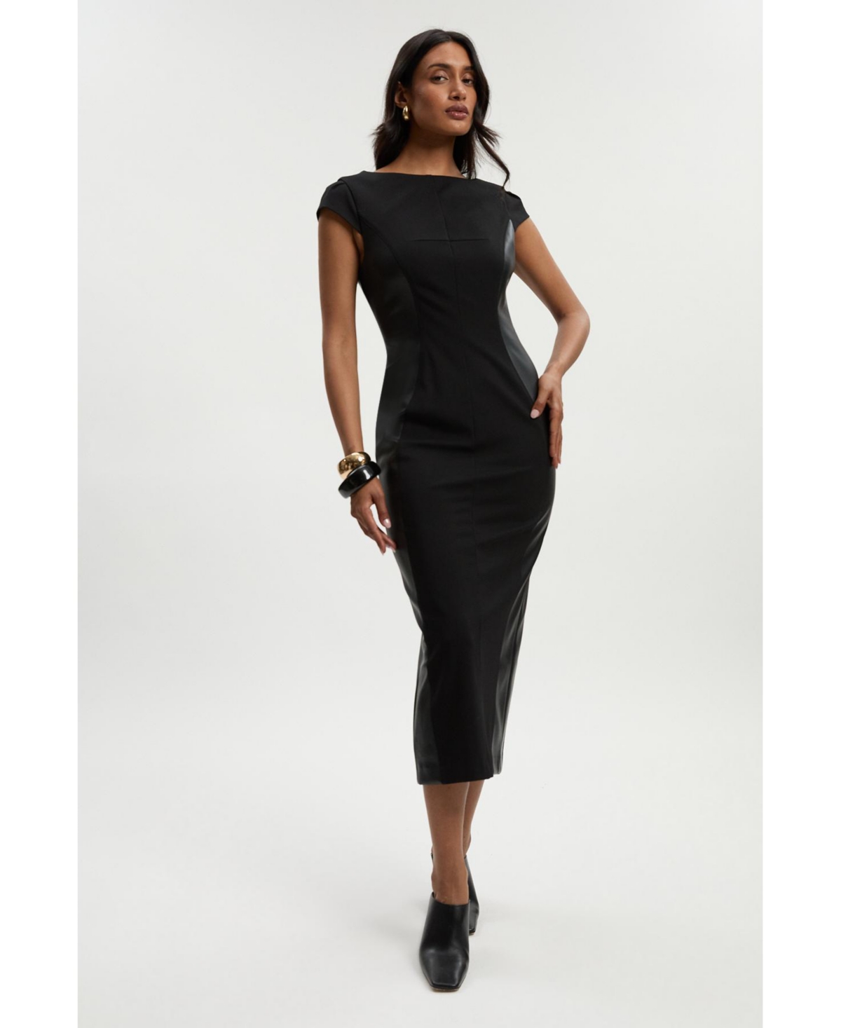 Click here for Karen Millen Womens Ponte And Pu Mix Pencil Midi D... prices
