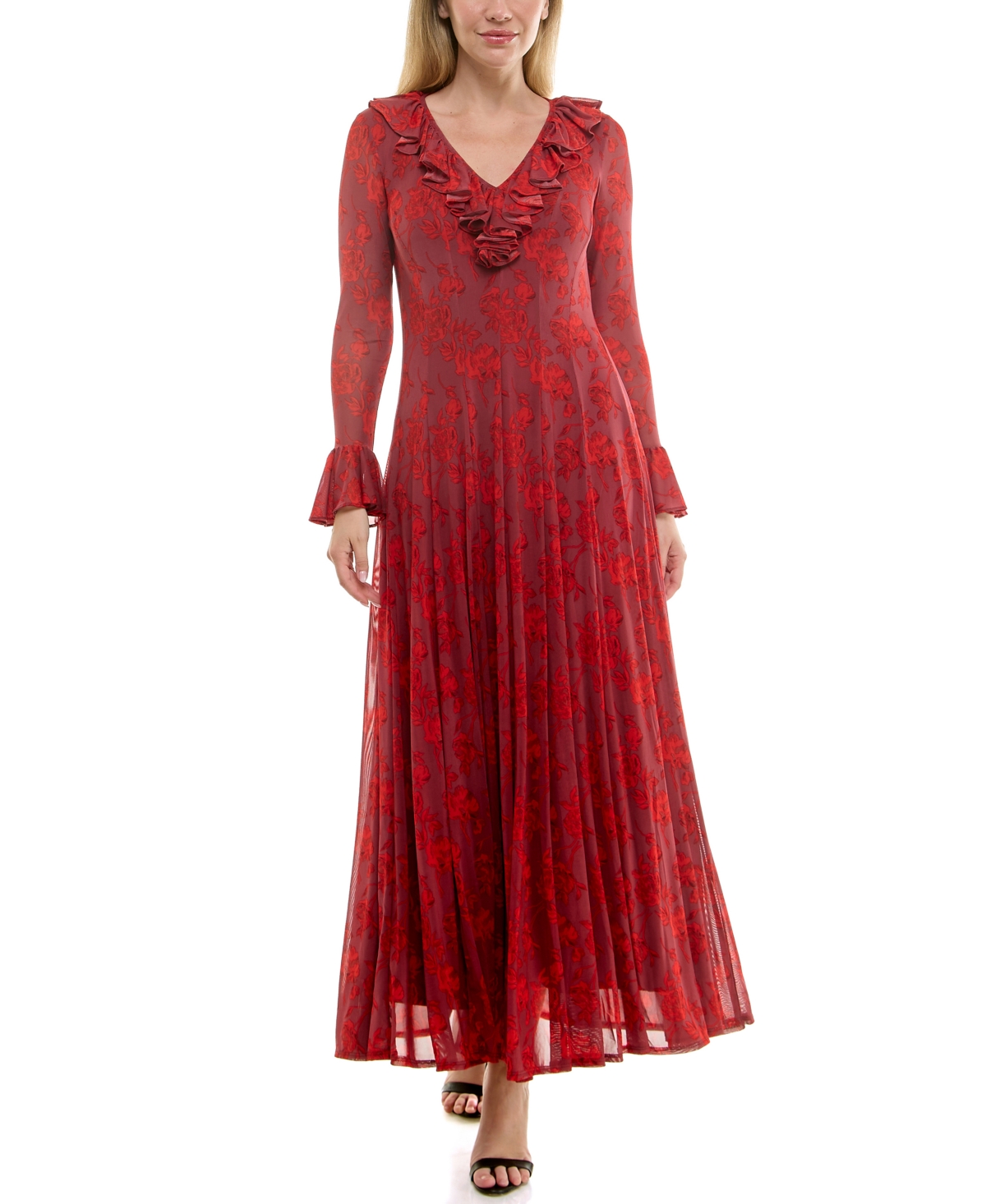 Click here for Taylor Womens Ruffle V-Neck Fit and Flare Mesh Dre... prices