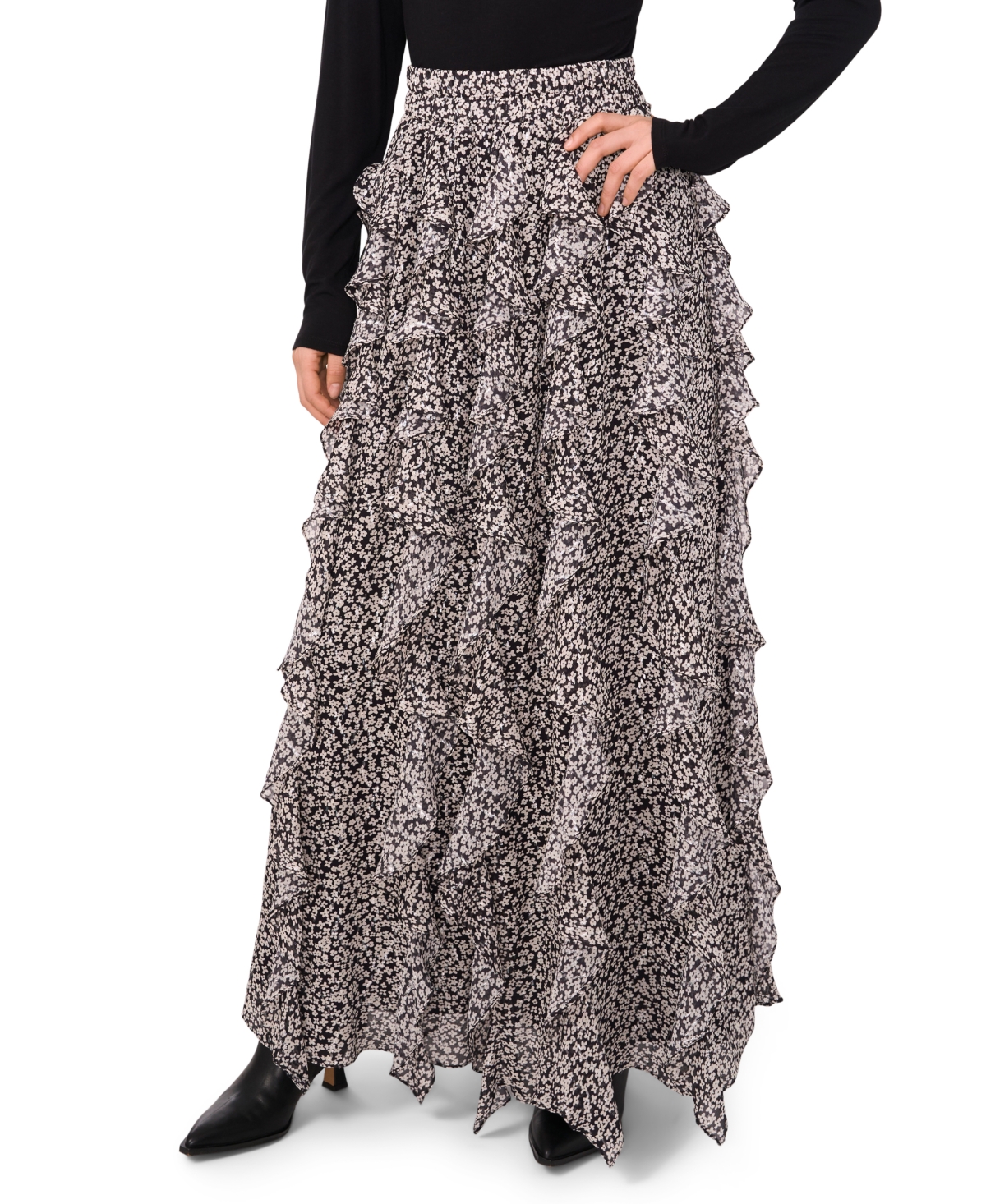 Click here for 1.state Womens Printed Ruffle Maxi Skirt - Gray Bl... prices