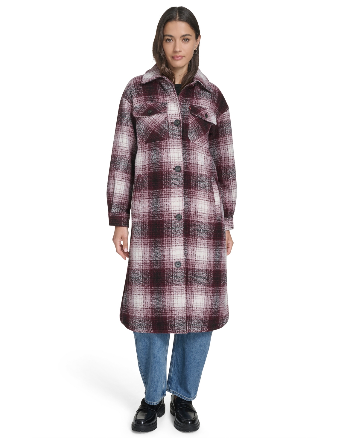 Click here for Levis Womens Regular Long Wool Blend Plaid Coat -... prices