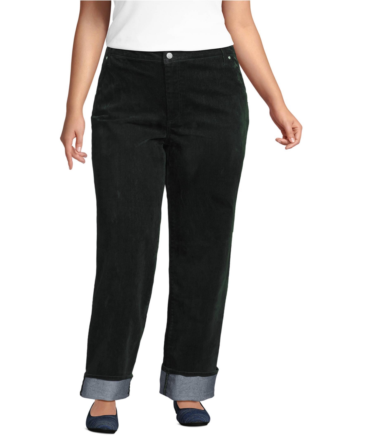 Click here for Lands End Womens Flocked Denim Mid Rise Relaxed St... prices