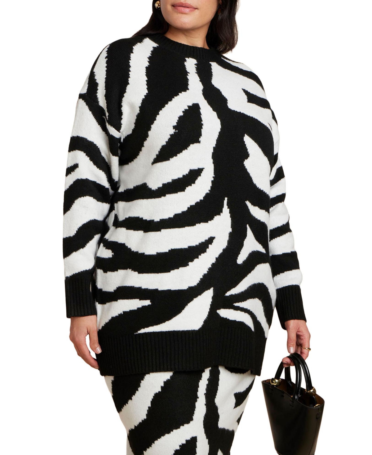 Click here for Eloquii Womens Oversized Zebra Intarsia Sweater -... prices