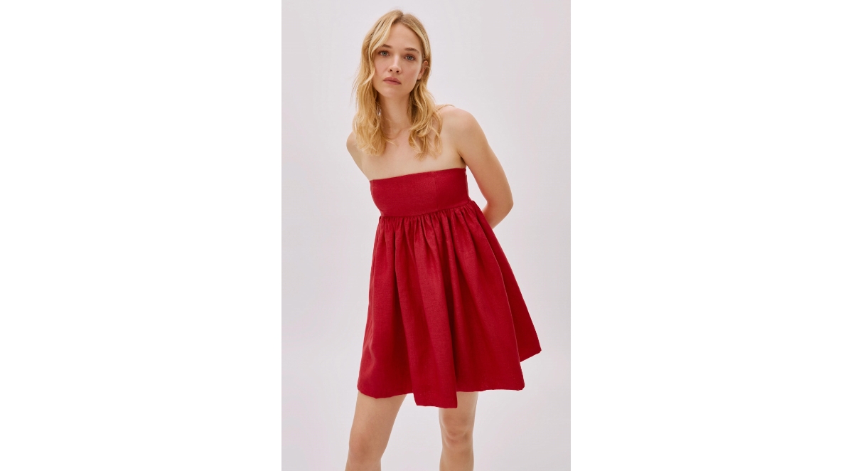 Click here for Labeca London Womens Mykonos Deep Red Linen Strapl... prices