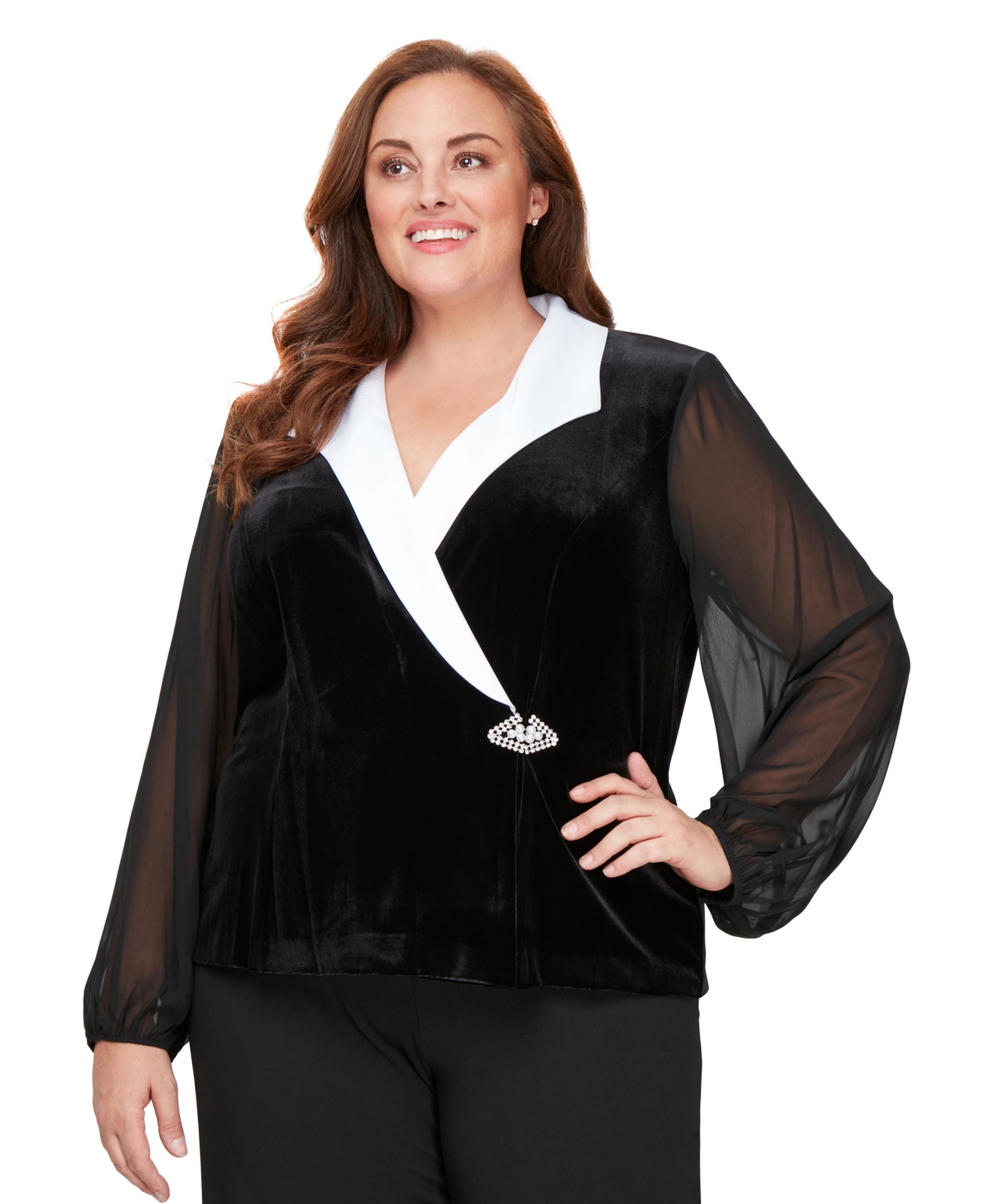 Click here for Alex Evenings Plus Size Side Button Top - Black Wh... prices