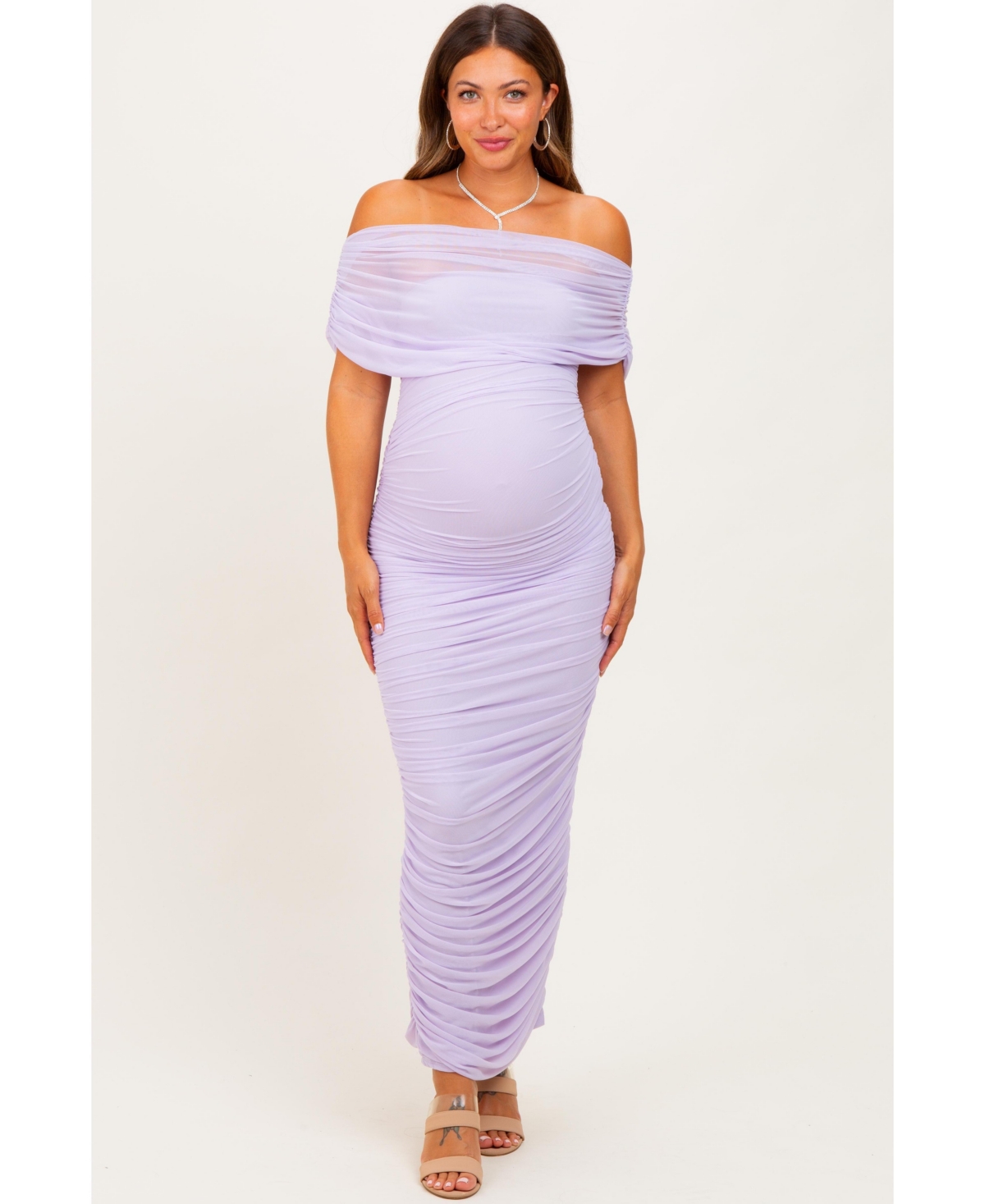 Click here for Pinkblush Maternity Light Pink Ruched Mesh Foldove... prices