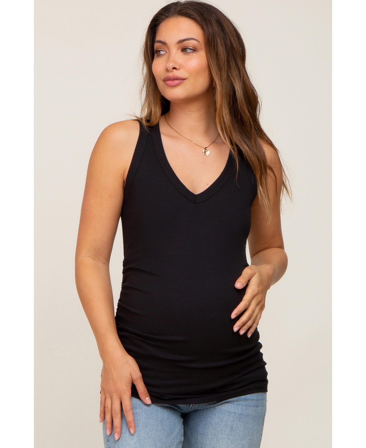 Click here for Pinkblush Maternity Charcoal Ribbed Sleeveless Ruc... prices
