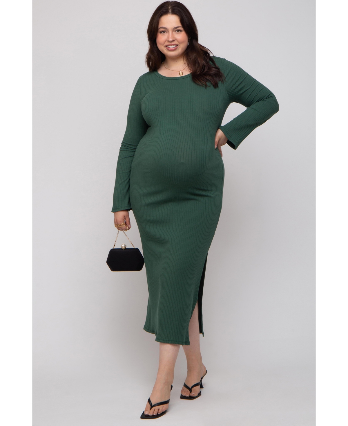 Click here for Pinkblush Plus Size Forest Green Ribbed Side Slit... prices