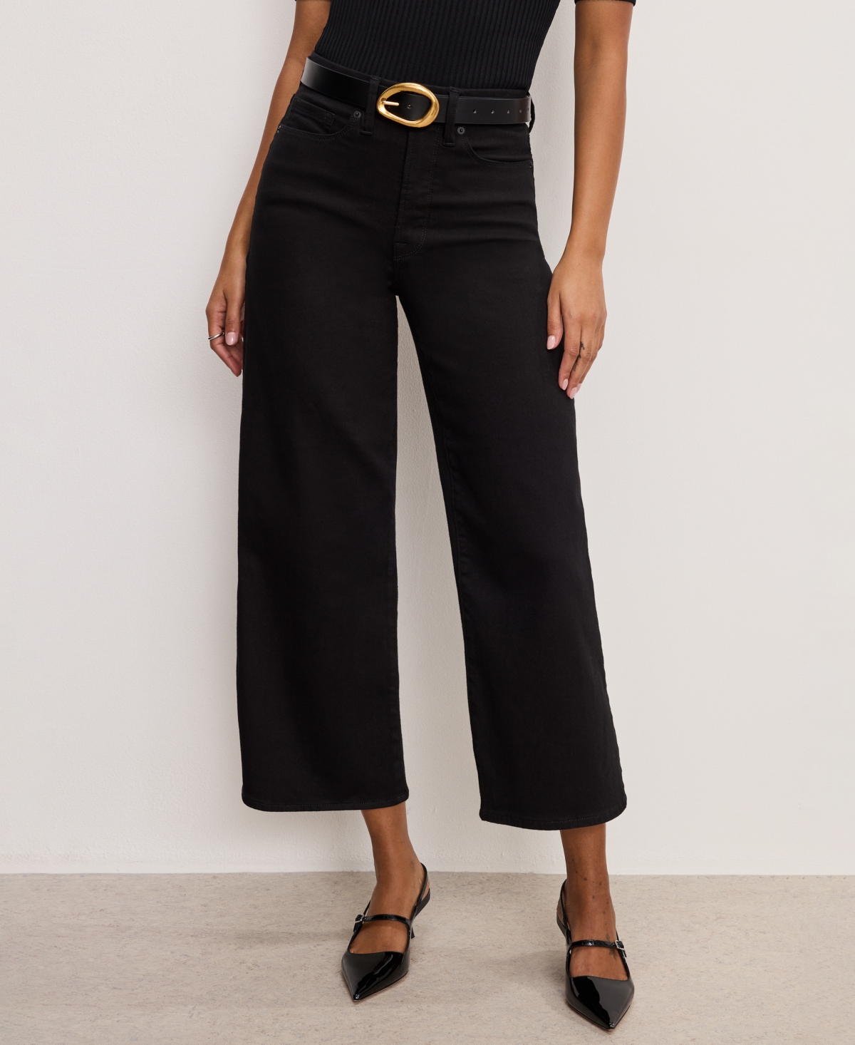 Good American Womens Cropped Palazzo Jeans - Black