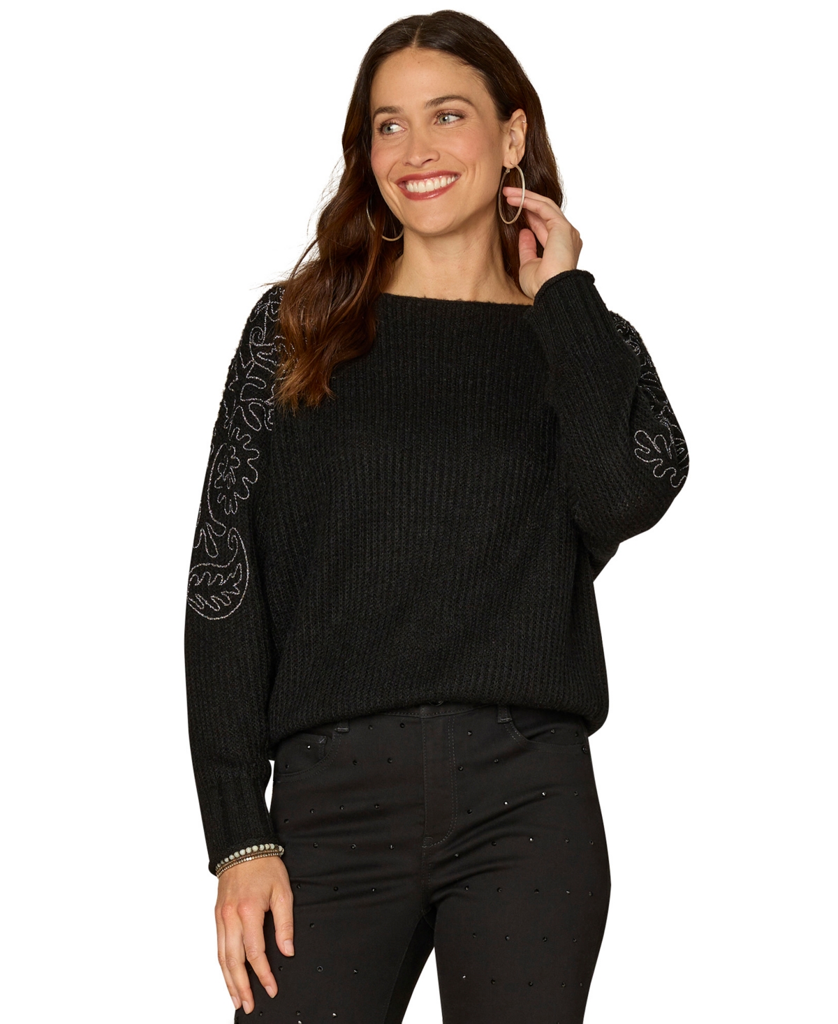 Click here for Democracy Petite Long Sleeve Boat Neck Sweater - B... prices