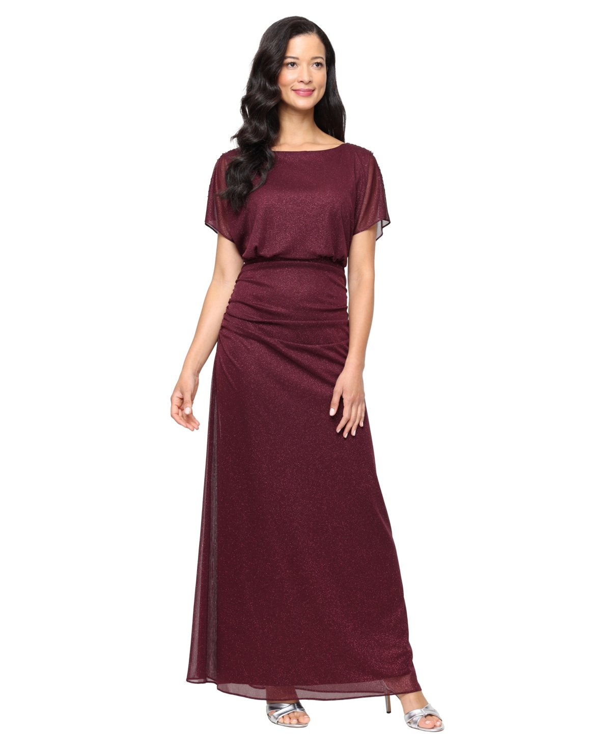 Click here for Sl Fashions Petite Long Glitter Round Neck Mesh Dr... prices