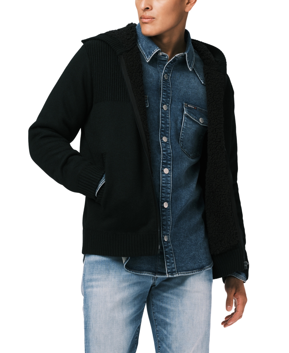 Buffalo David Bitton Mens Walmick Full-Zip Hooded Jacket - Black