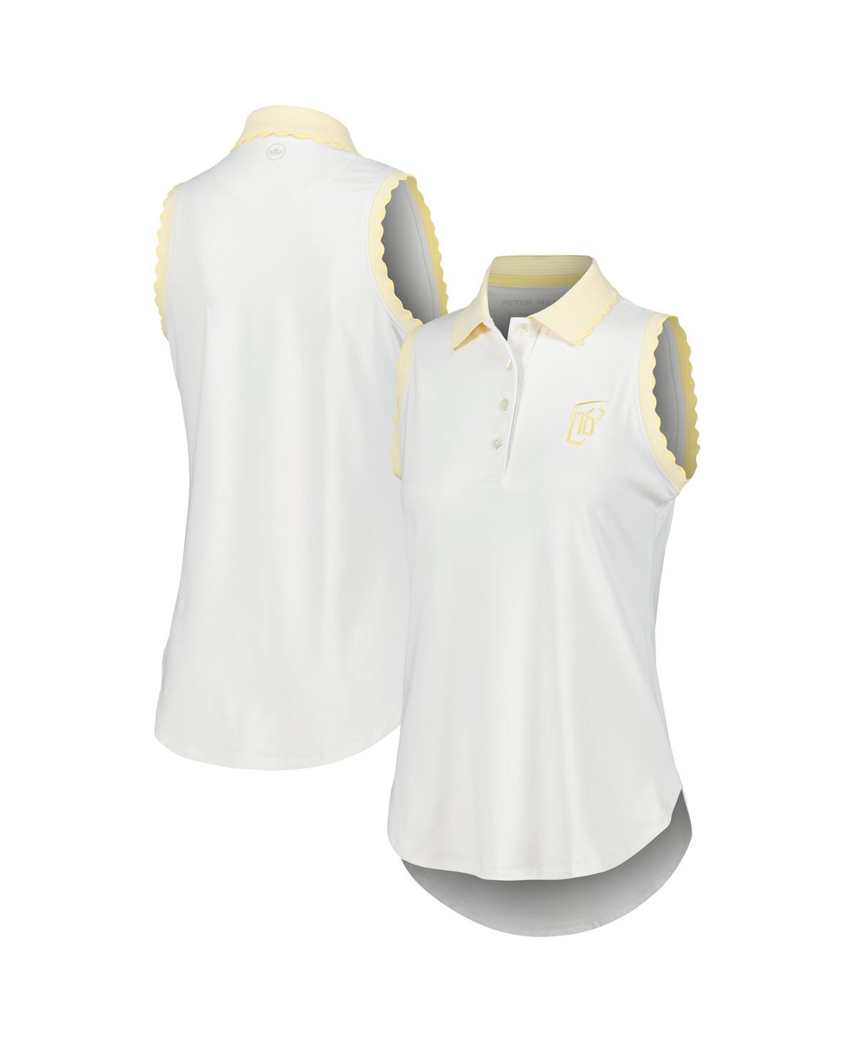 Peter Millar Womens White/Yellow Wm Phoenix Open Opal Stretch Sleeveless Jersey Polo Shirt - White  Yellow