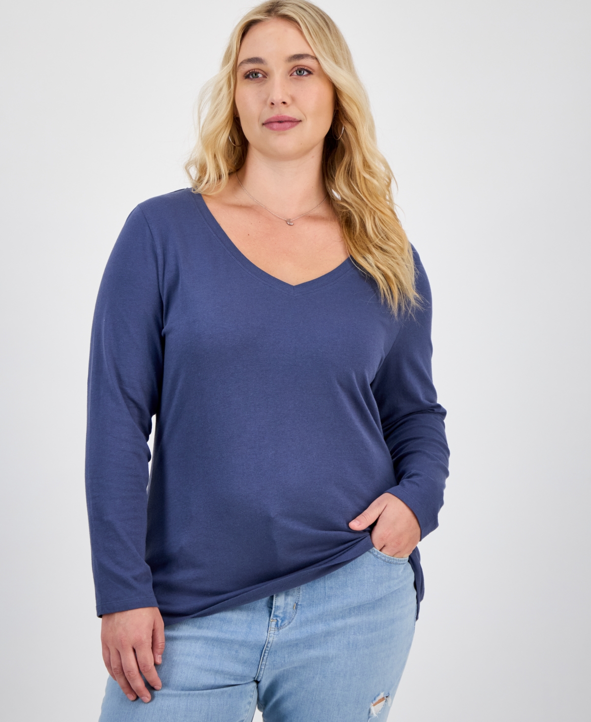 Click here for Aveto Plus Size V-Neck Top - Vintage Indigo prices