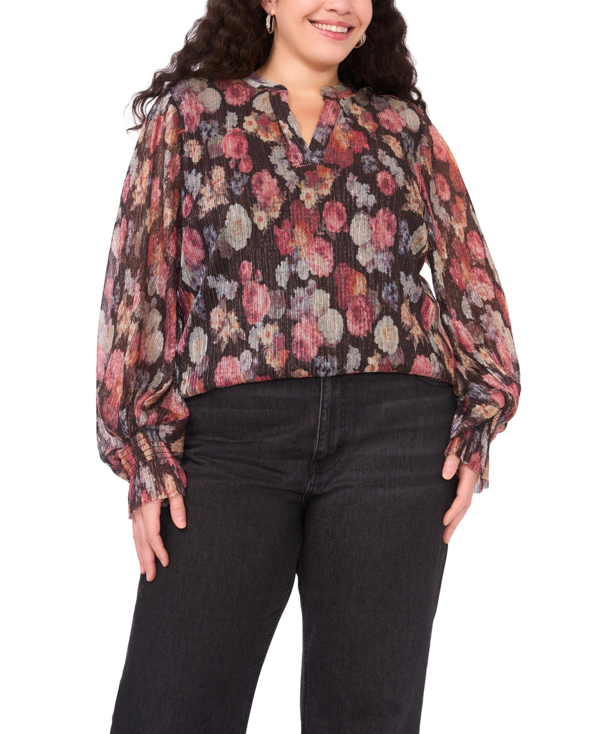 Click here for Vince Camuto Plus Size Long-Sleeve V-Neck Top - Bl... prices