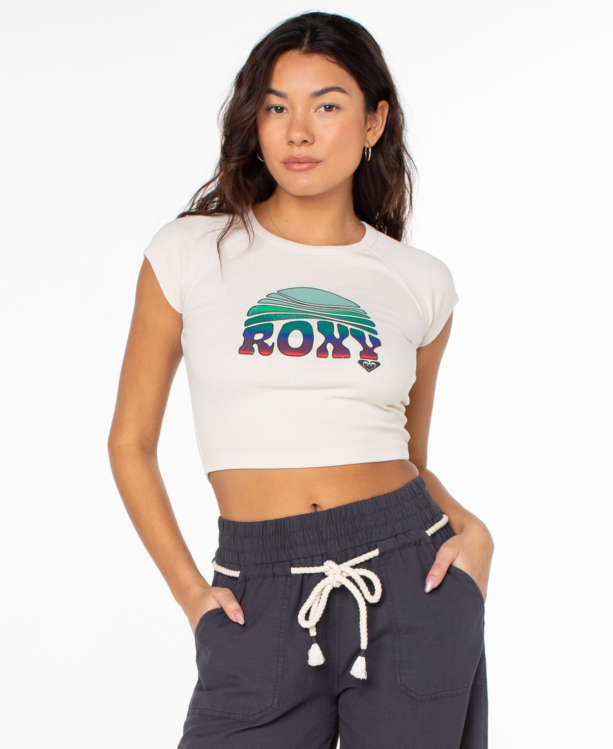 Click here for Roxy Womens Rising Screen Crewneck Top - Parchment... prices