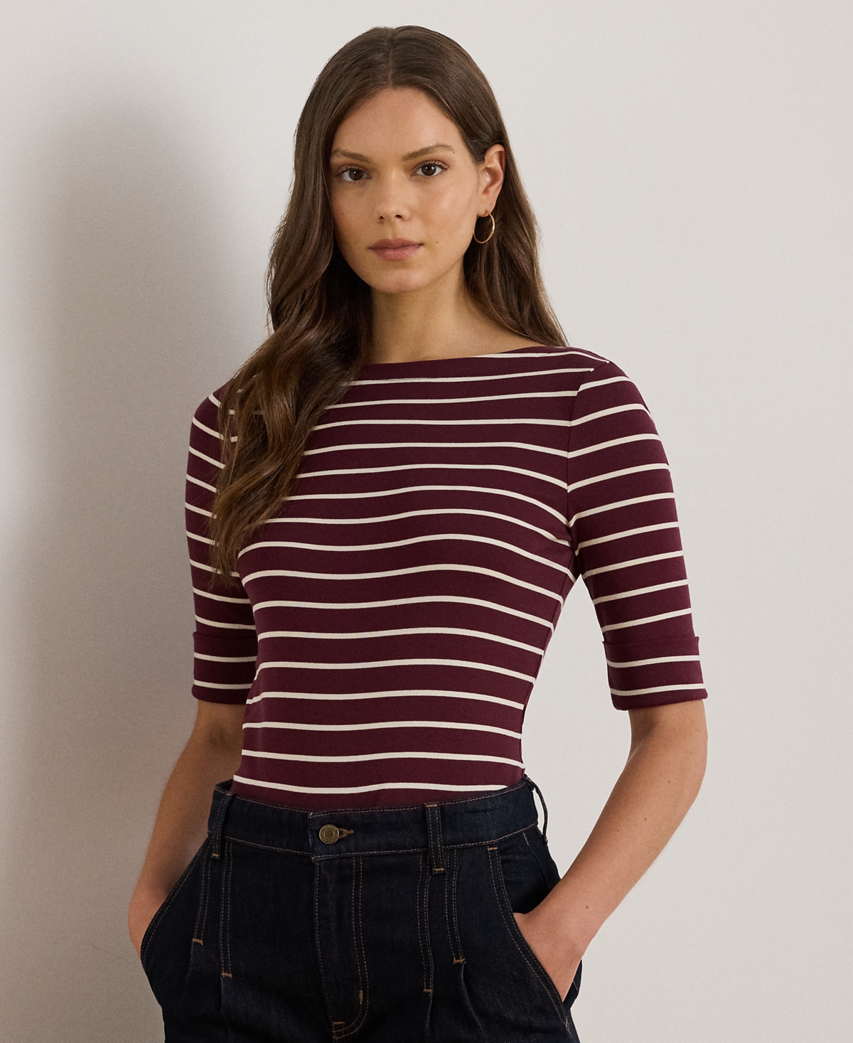 Click here for Lauren Ralph Lauren Petite Boat Neck Striped T-Shi... prices