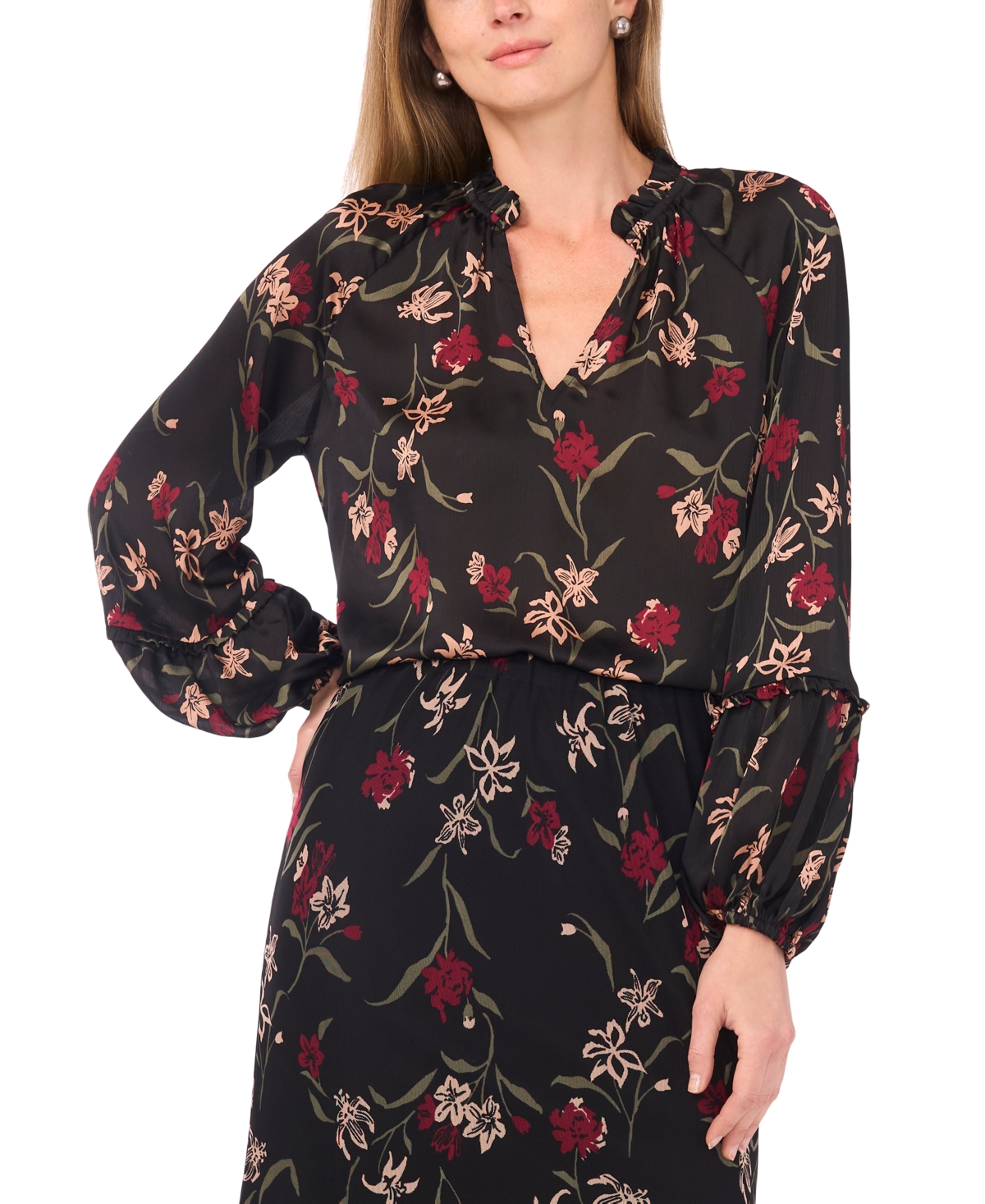 Click here for Sam & Jess Womens Tie Hem Floral Top - Cordovan prices