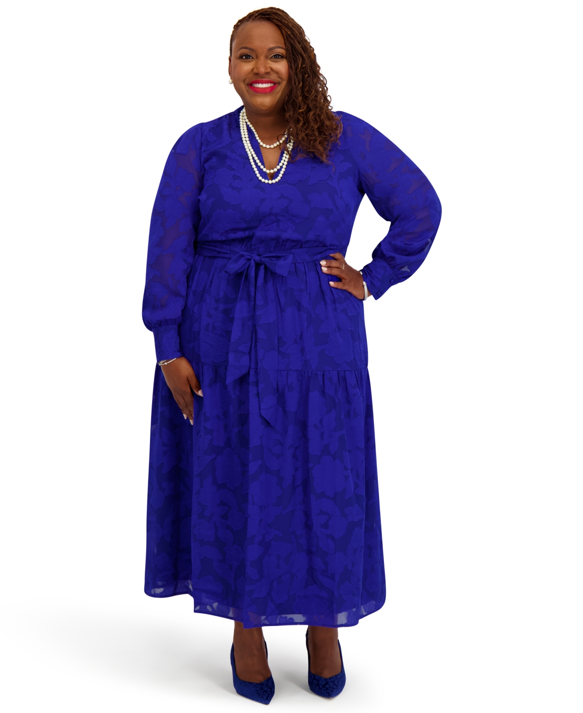 Click here for Kasper Womens Soft V-Neck Tiered Midi Dress - Roya... prices