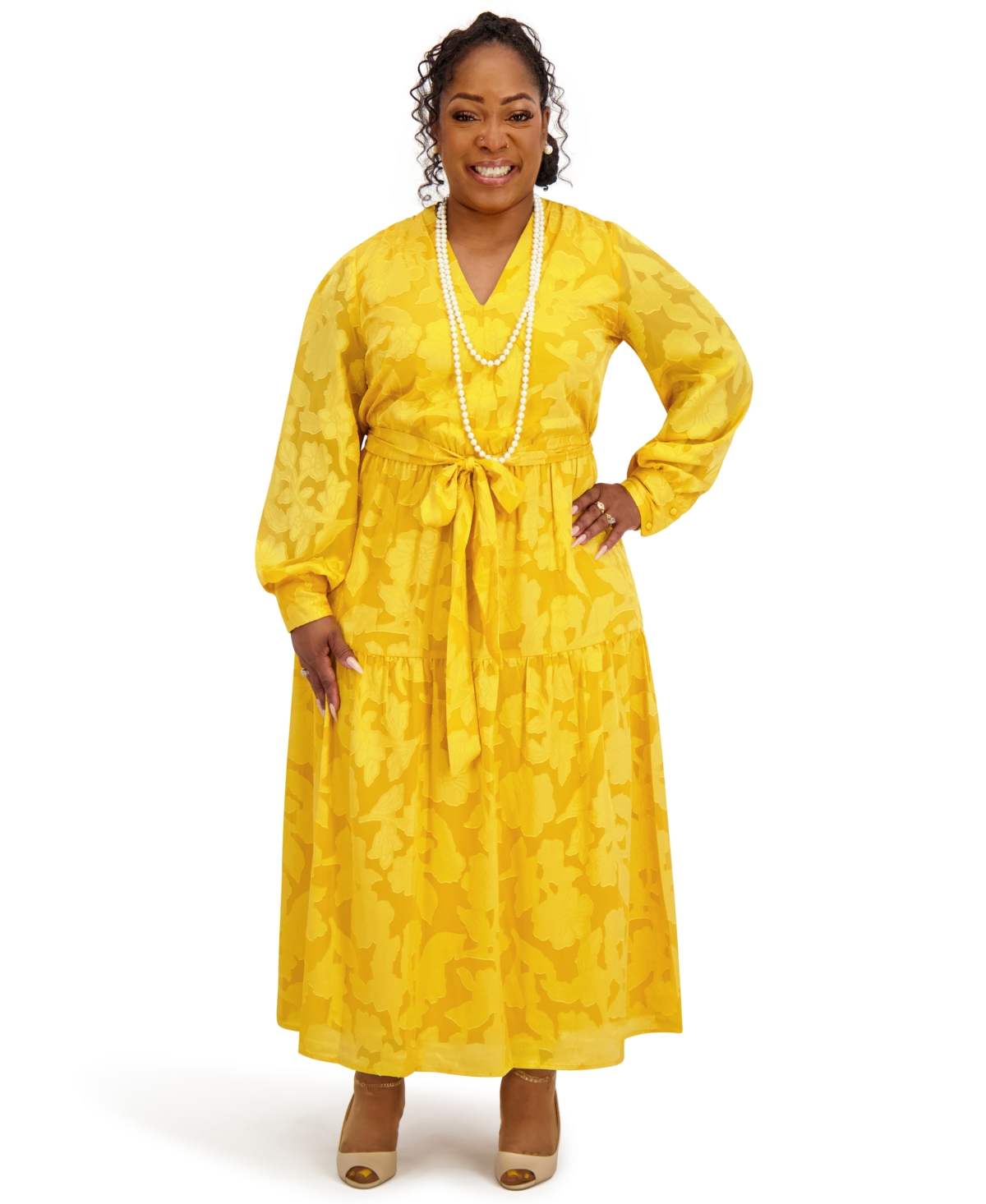 Click here for Kasper Womens Soft V-Neck Tiered Midi Dress - Gold prices