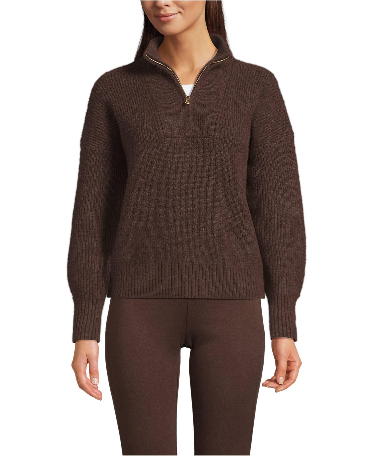 Click here for Lands End Womens Fuzzy Wedged Quarter Zip Sweater... prices