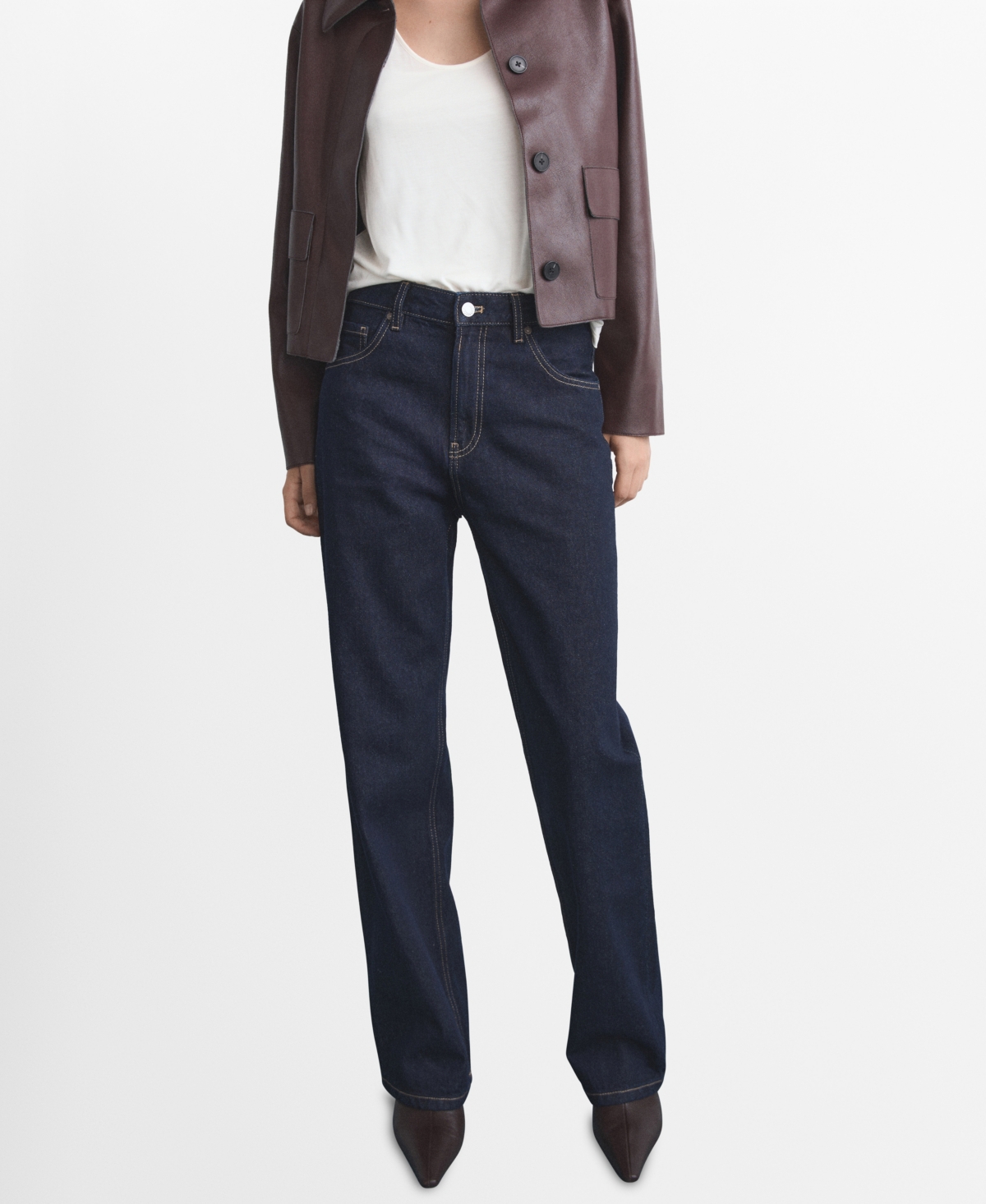 Click here for Mango Womens Miami Medium-Rise Straight-Fit Jeans... prices