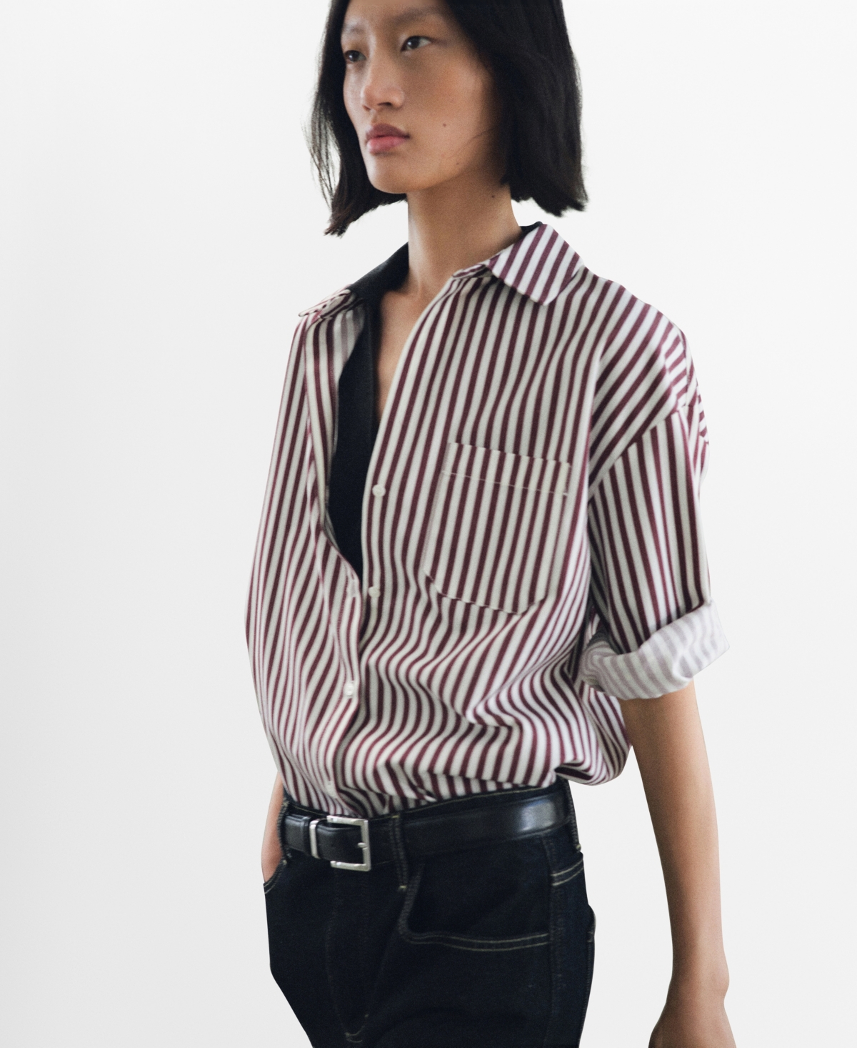 Click here for Mango Womens Pocket Striped Shirt - Ecru prices