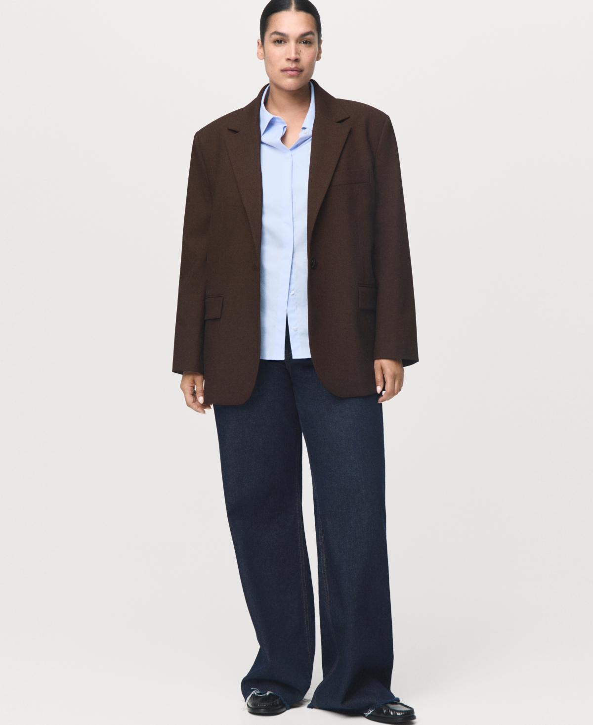 Click here for Mango Womens Straight-Fit Suit Jacket - Chocolate prices