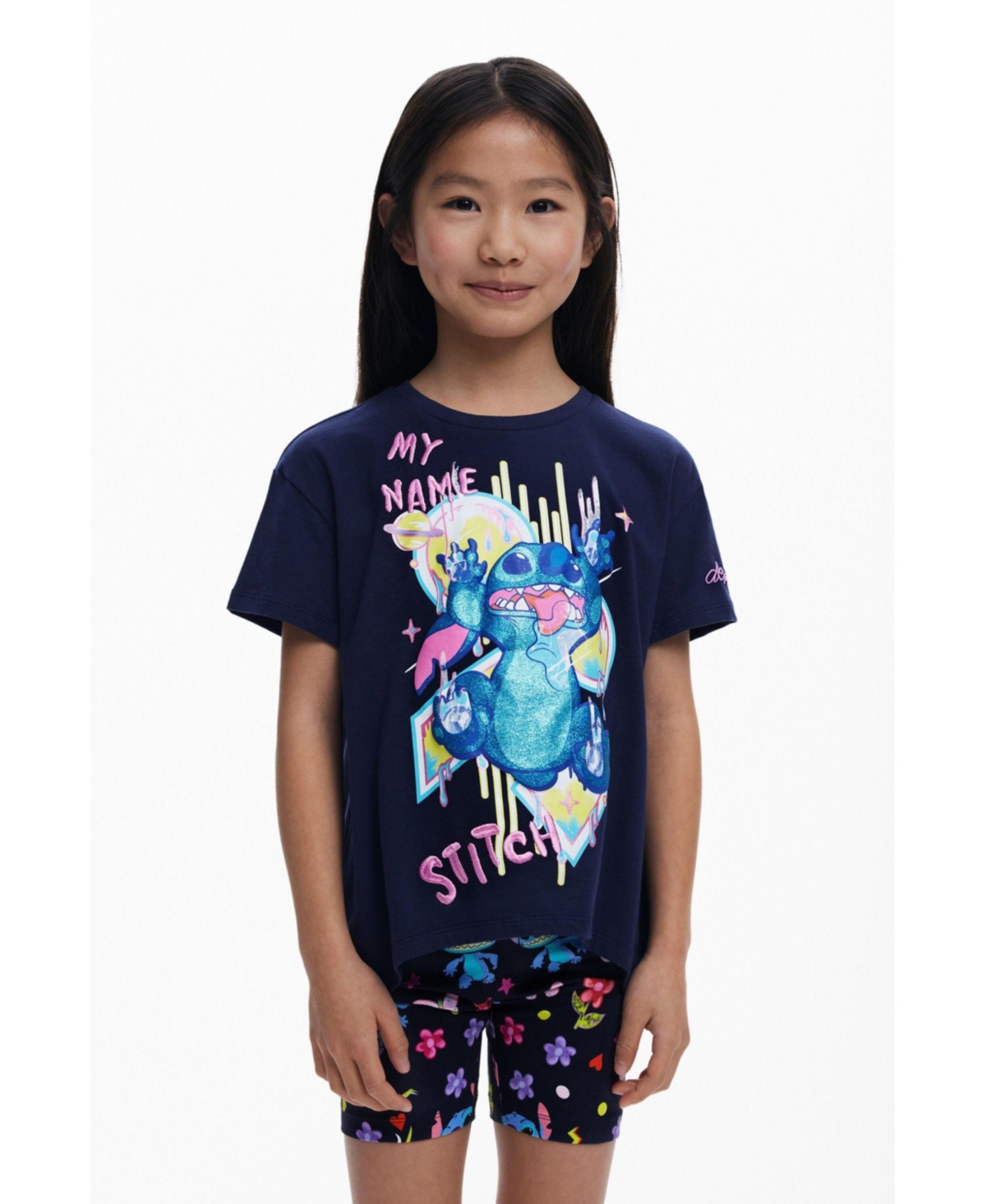 Click here for Desigual Girls Girlss Stitch V-neck T-shirt - Navy... prices