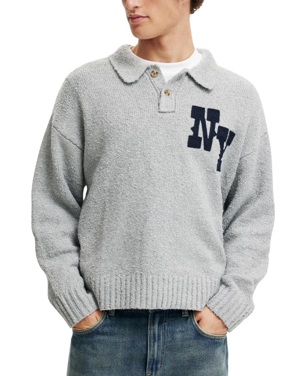 Click here for Cotton On Mens Boxy Rugby Shirt - Gray prices