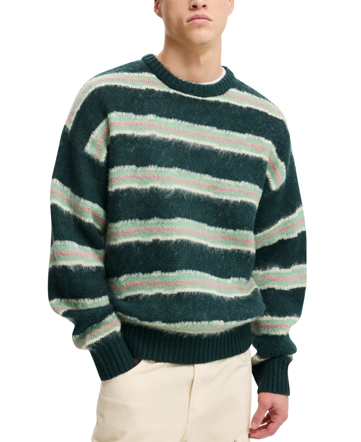 Click here for Cotton On Mens Fuzzy Crew Knit Sweater - Green prices