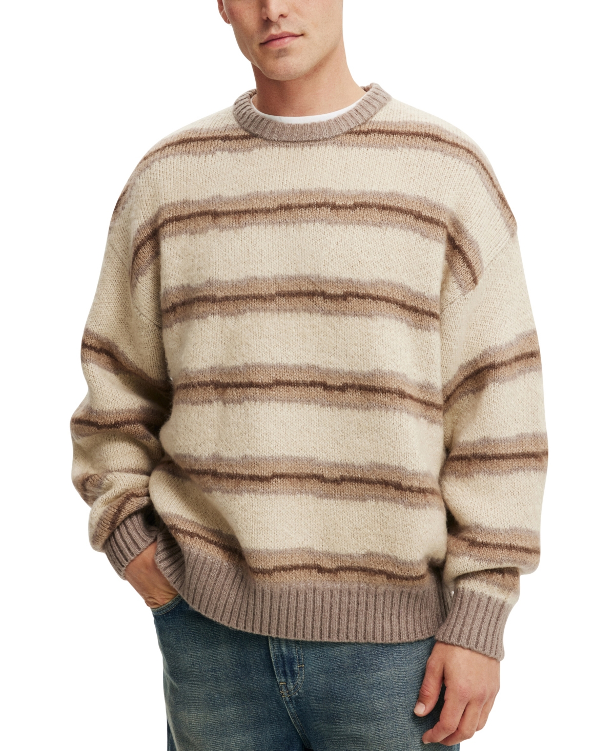 Click here for Cotton On Mens Fuzzy Crew Knit Sweater - Beige prices