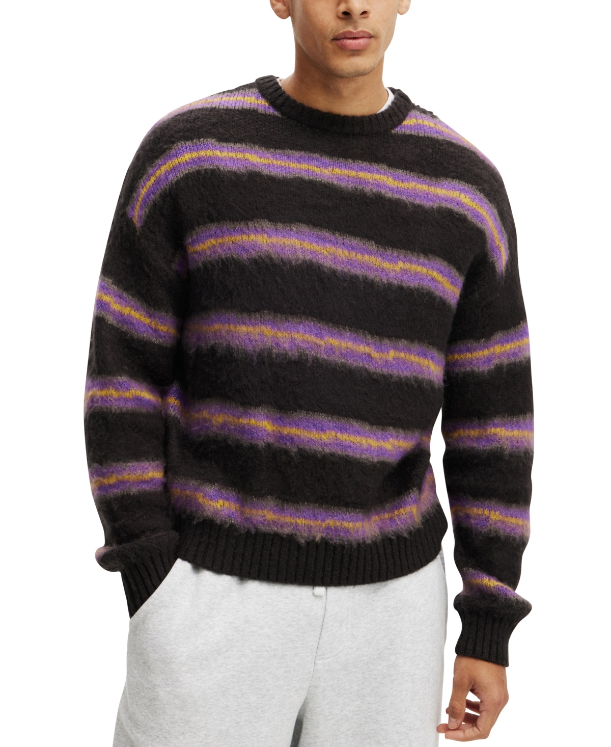 Click here for Cotton On Mens Fuzzy Crew Knit Sweater - Black prices